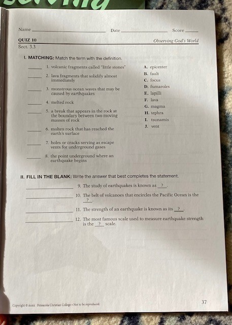 Abeka Homeschool Science Observing Gods Word 6 4pc set key tests ...