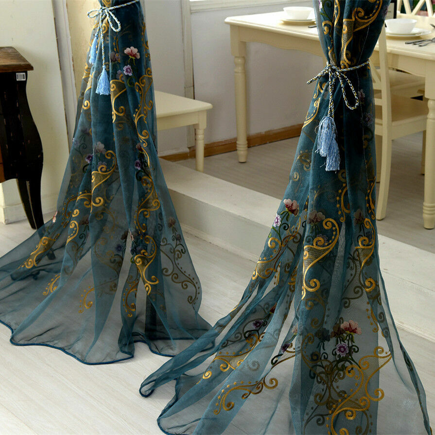 Red European Sheer Curtain Wedding Room White Tulle Ruffled Blue Voile ...