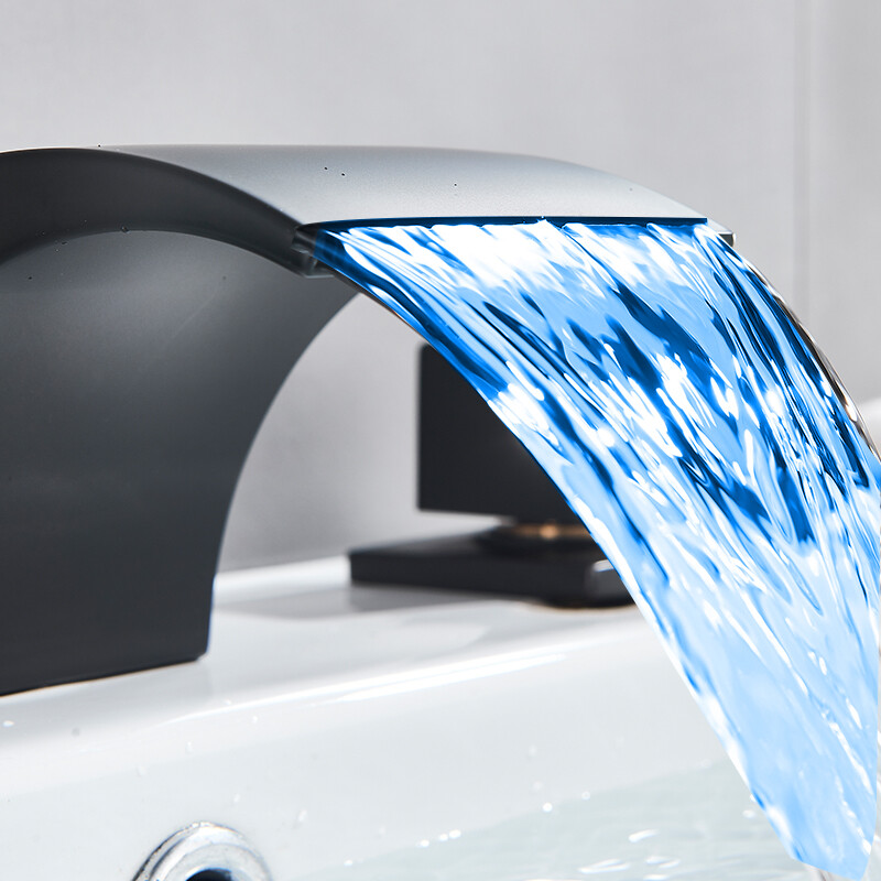 Matte Black LED Waterfall Widespread Bathroom Basin Sink Faucet 2 ...