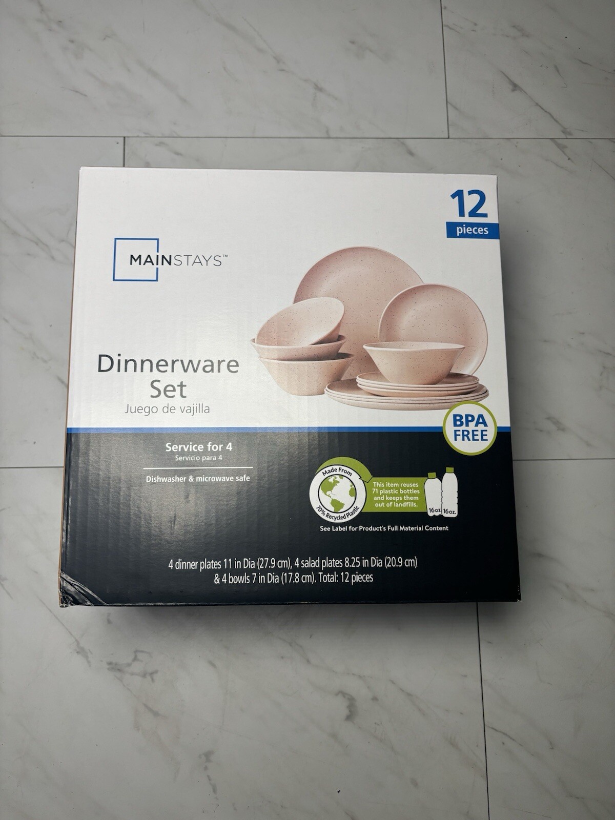 Mainstays 12-Piece Dinnerware Set Service For 4 BPA-Free Pink Black ...