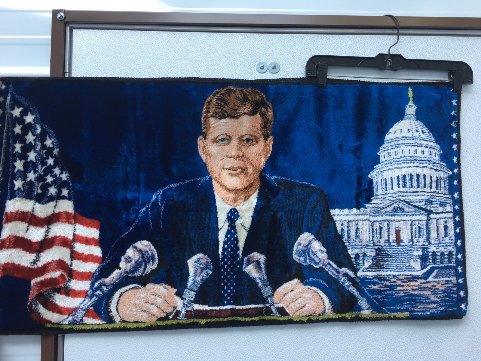 JFK WASHINGTON FLAG SCENERY VINTAGE ITALIAN RUG PLUSH WALL HANGING ...