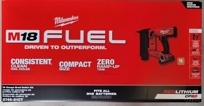 NEW Milwaukee M18 Fuel 18V Volt 18 Gauge Brad Nailer Cordless Kit 2746 ...