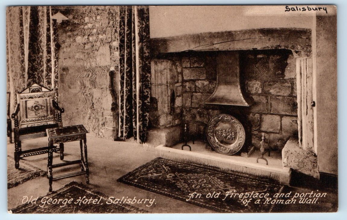 Old George Hotel interior fireplace SALISBURY UK Postcard | eBay