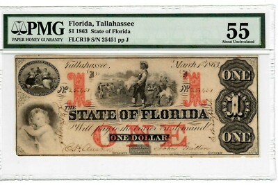 1863 $5 State Of Florida Tallahassee Note CURRENCY Paper Money FLCR19 ...