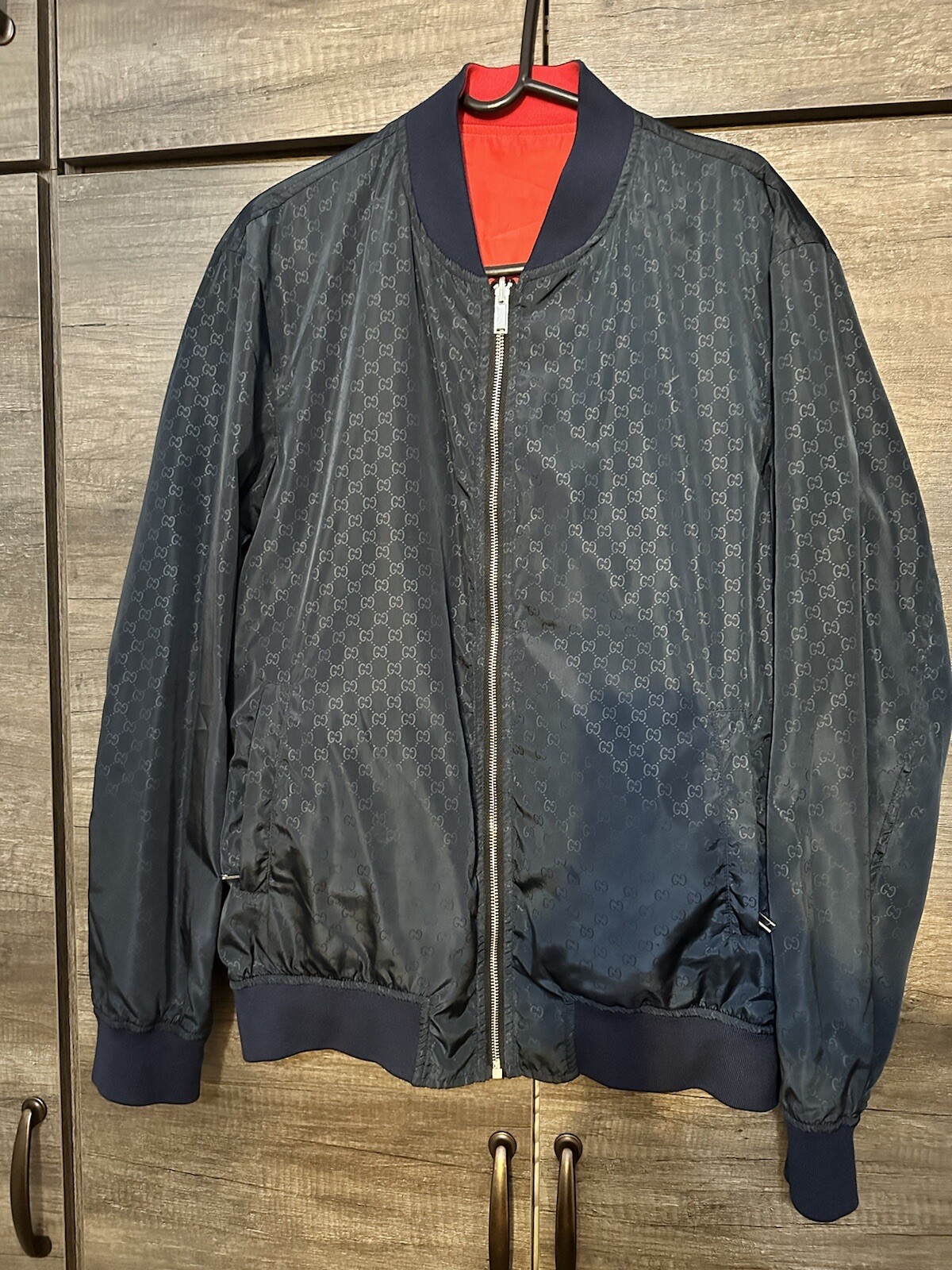 gucci nylon reversible bomber jacket navy / Red Sz La… - Gem
