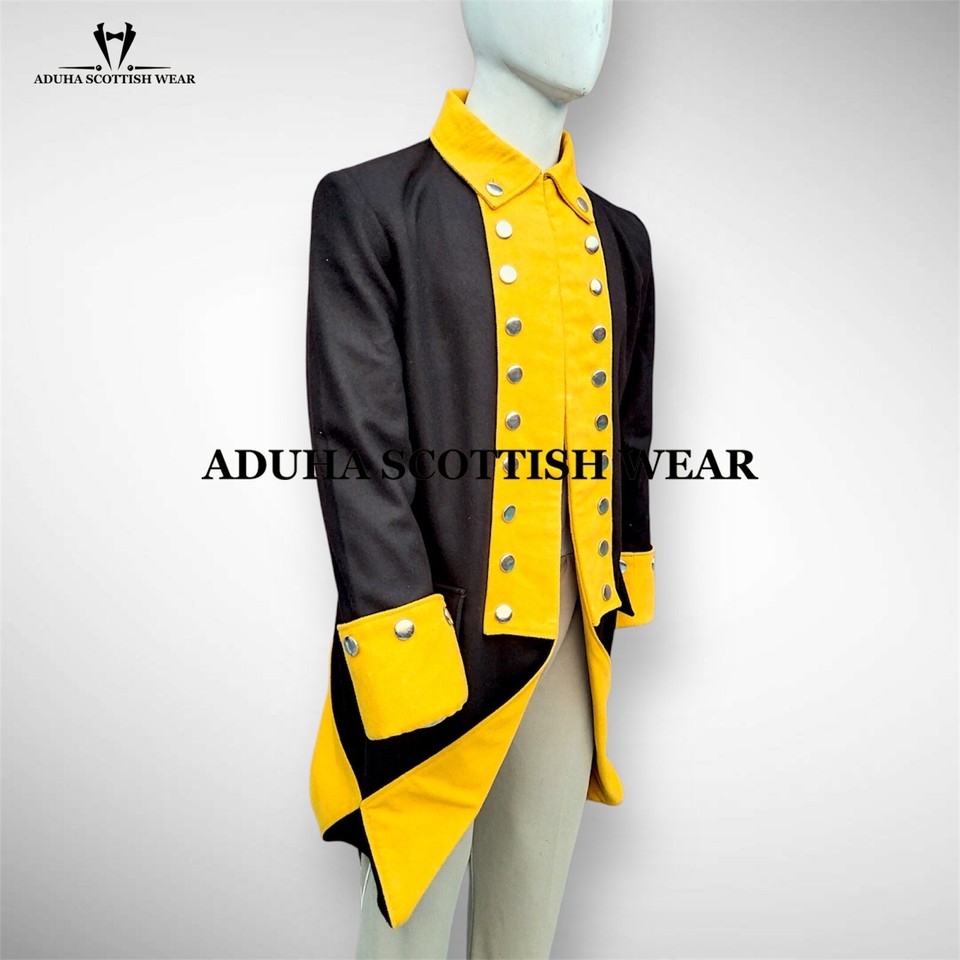 New Revolutionary War Regiment Men Dark Brown Wool Coat With Yellow ...