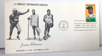 JACKIE ROBINSON 1982 FIRST DAY COVER "A GREAT HUMANITARIAN" COOPERSTOWN ...