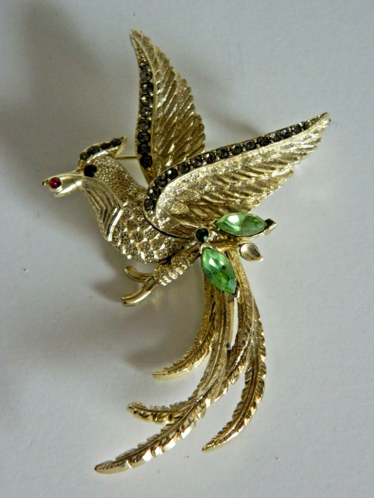 Gorgeous Phoenix Mockingjay Bird Brooch Pin Gold Tone Rhinestone ...