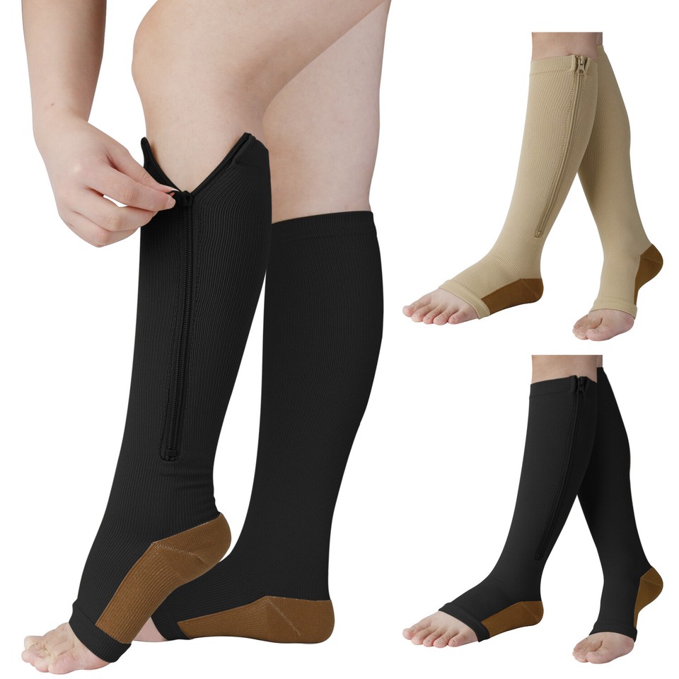 Zip Up Closed Toe Compression Zipper Socks Calf Support Stockings Women ...