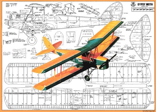 Model Airplane Plans (RC): D.H. Gypsy Moth 45" for .15-.20 Engine ...