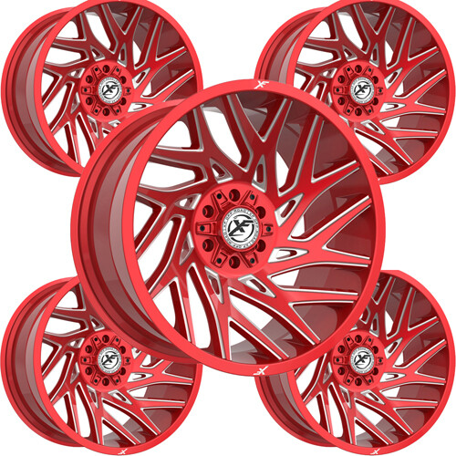 (Set of 5) XF Off-Road XF-229 22x12 5x5"/5x5.5" -44mm Red/Milled Wheels ...
