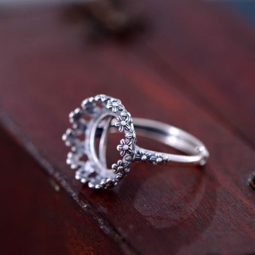 15x15mm Round Ring Blank Adjustable 925 Silver Ring Base Cabochon Ring ...