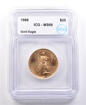 1988 $25 American Gold Eagle 1/2 Oz 0.5 Oz Gold MS69 ICG *2081 | eBay