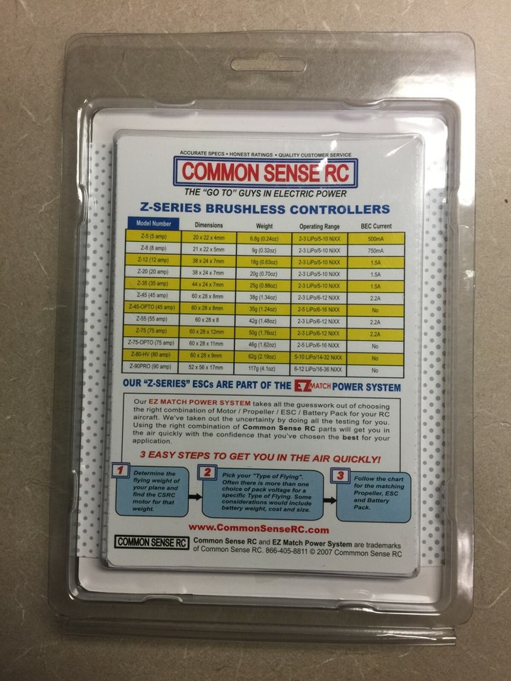Common Sense RC Z-Series Brushless Speed Controller 20A, 2-3S Lithium ...
