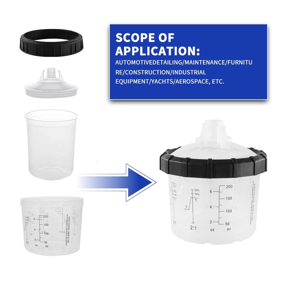 200ml/6oz Paint CUPS Disposable Spray Gun Cup Liners and Lid System ...