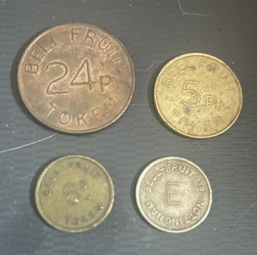 Bell Fruit Tokens Nottingham 24 P / 5p / 6d / E X 4 Coins | eBay