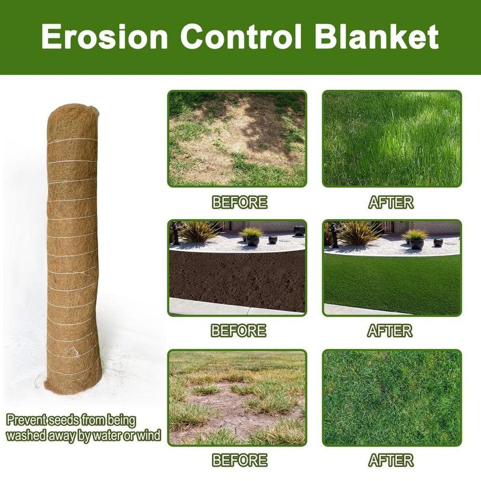 4 ft. x 50 ft. Coconut Mesh Mat Blanket Landscape Erosion Control ...