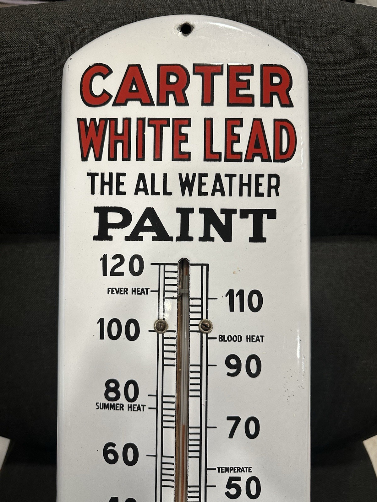 Vintage CARTER WHITE LEAD PAINT Porcelain Thermometer Original Rare ...