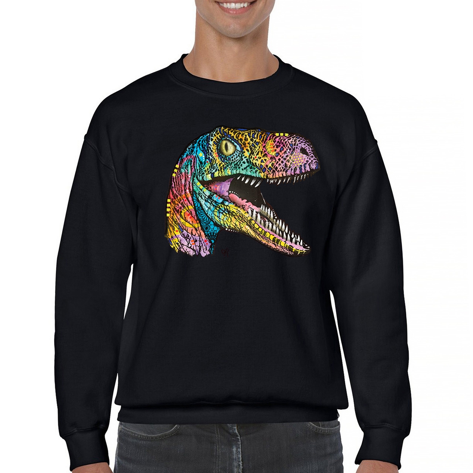 Colorful Raptor Sweatshirt Dean Russo Neon Jurassic Dinosaur Lover ...