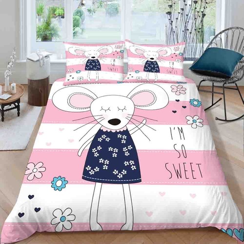 Mama Pink Squinting Mouse 3D Quilt Duvet Doona Cover Set Pillow case ...