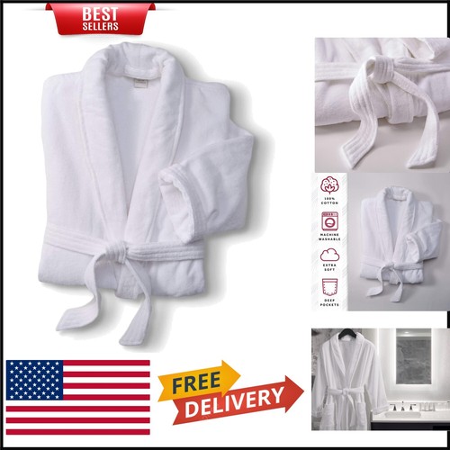 Luxury Terry Velour Robe with Shawl Collar & Self-Tie Belt - One Size ...