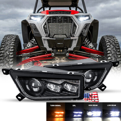 for Polaris RZR XP 4 Turbo S Brightest Black LED Headlights Projector w ...