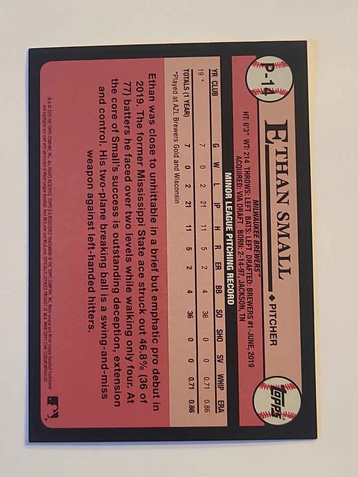 2020 Ethan Small Topps Update #P-14 Prospects Rookie | eBay