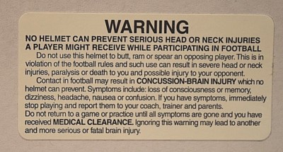5, 10, or 20 Football Helmet Warning Sticker/Decal - BLACK LETTERS ON ...