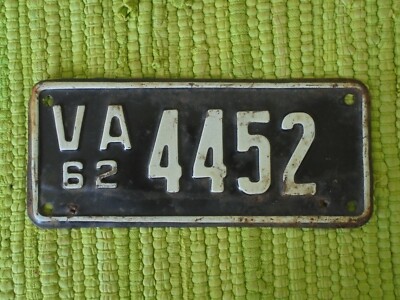 1962 Virginia MOTORCYCLE License Plate VA 62 Tag 4452 | eBay