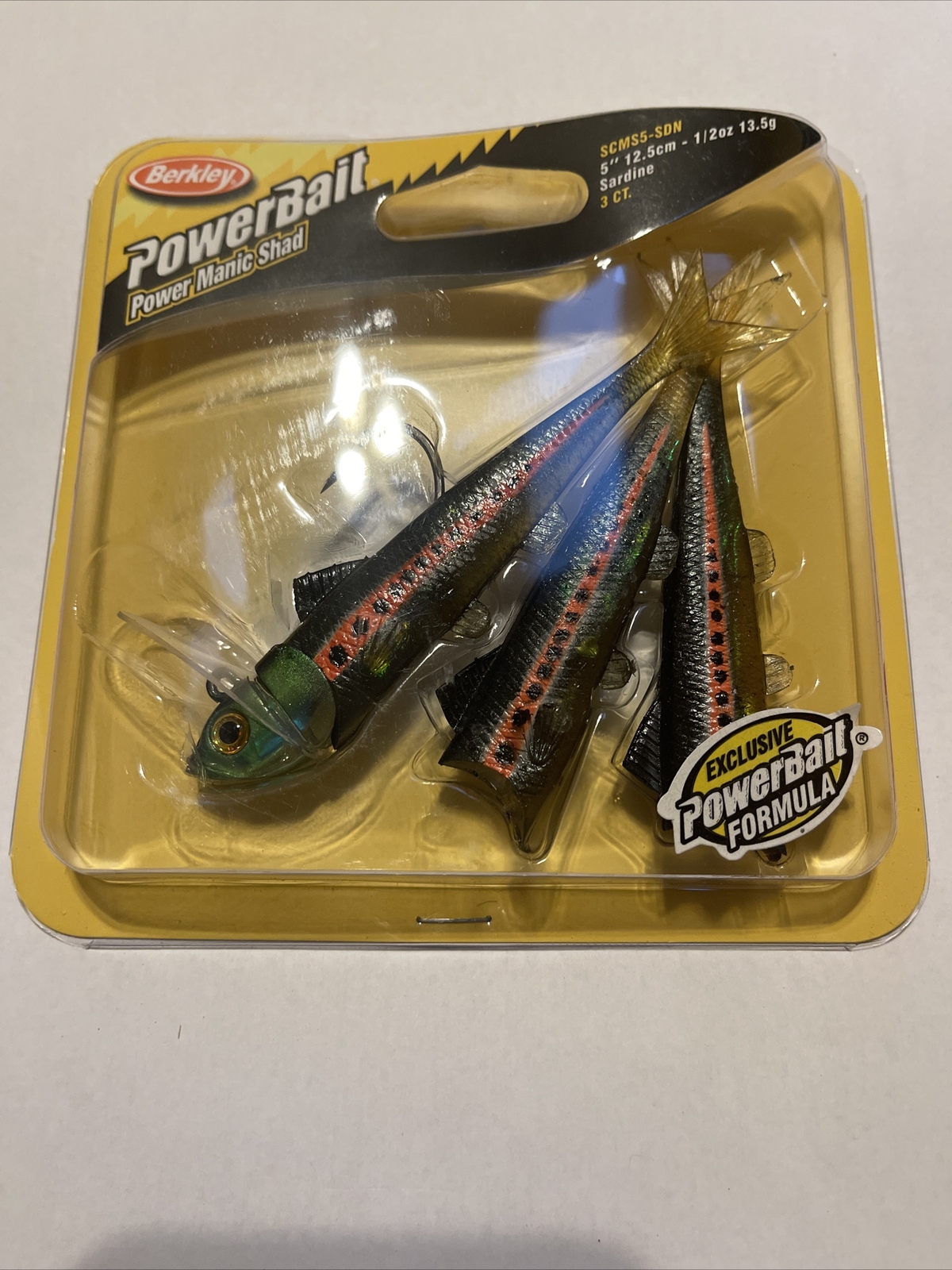 Berkley 5" PowerBait 1/2 Oz Power Manic Shad Sardine 3 Pack SCMS5-SDN ...