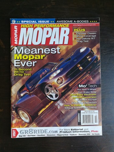 High Performance Mopar Magazine October 2000 - 1969 Plymouth Cuda ...