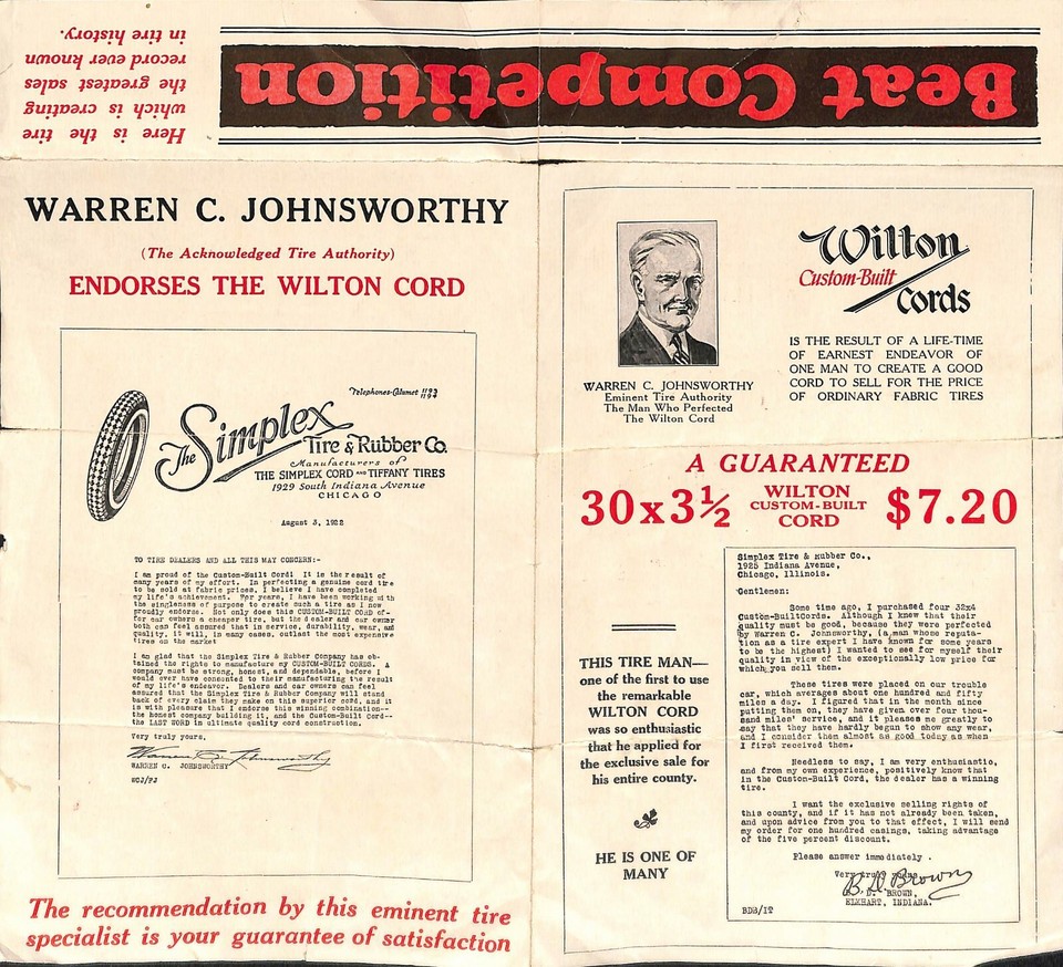 Wilton Cord Simplex Tire Advertising Brochure 1922 | eBay