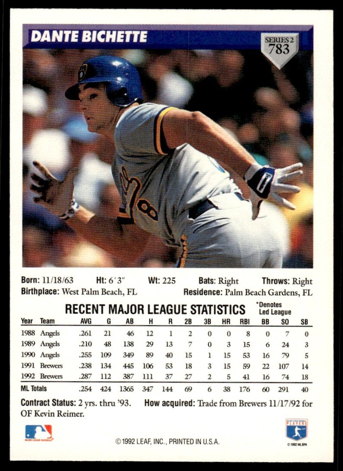 1993 Donruss Baseball Card Dante Bichette Colorado Rockies #783 | eBay