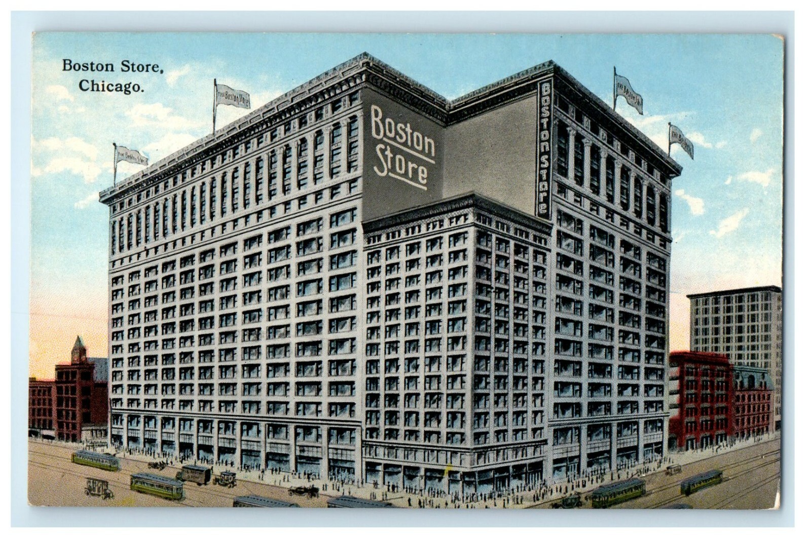 c1910's Boston Store Building Street View Trolley Chicago Illinois IL ...