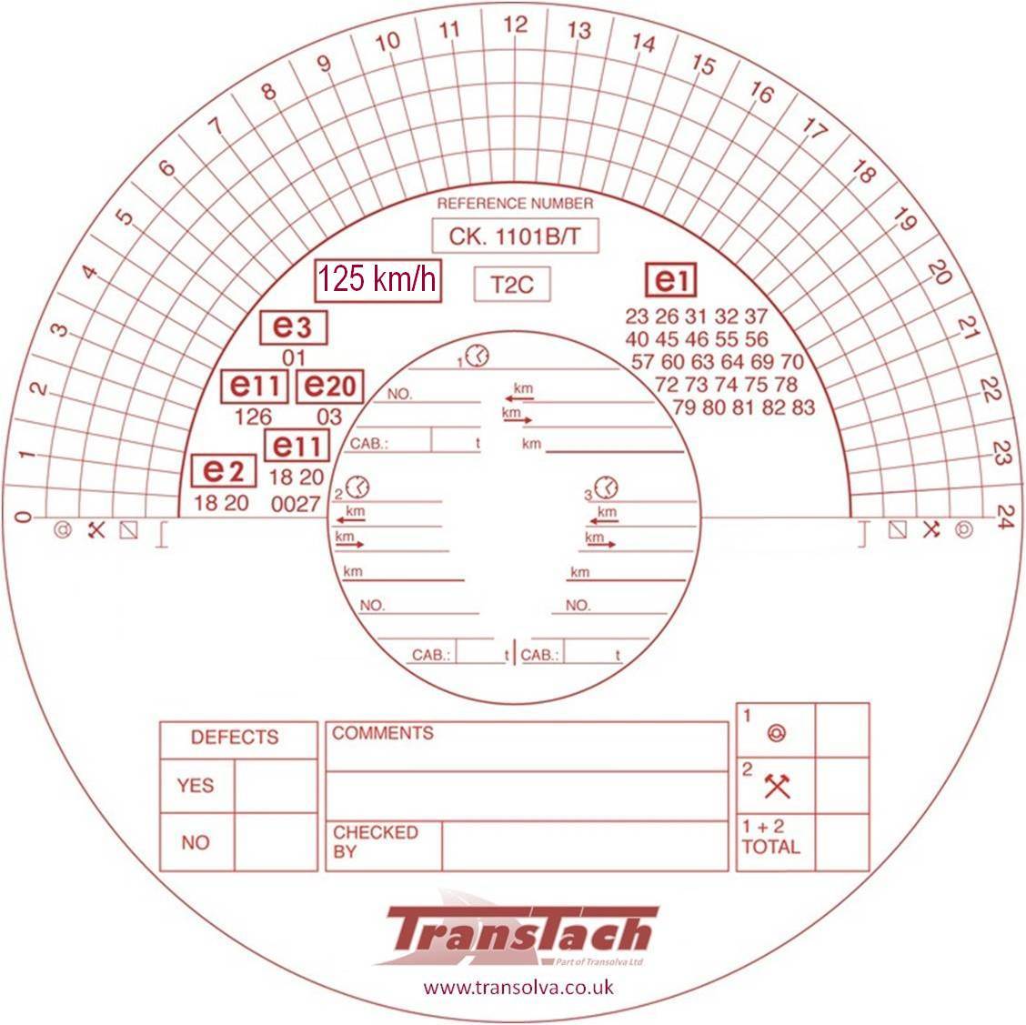 125 Kph RED Tachograph Combi Charts, 100 per box; certified to ISO9001 ...