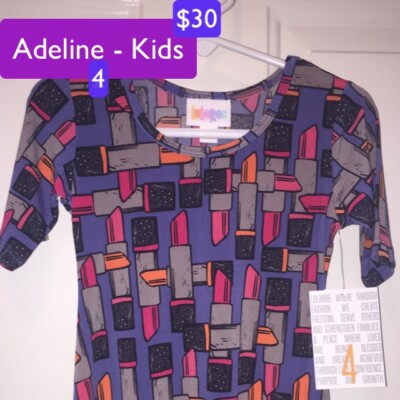NWT LuLaRoe Kids' ADELINE Size 4 INDIGO Lipstick Print SWING DRESS ...