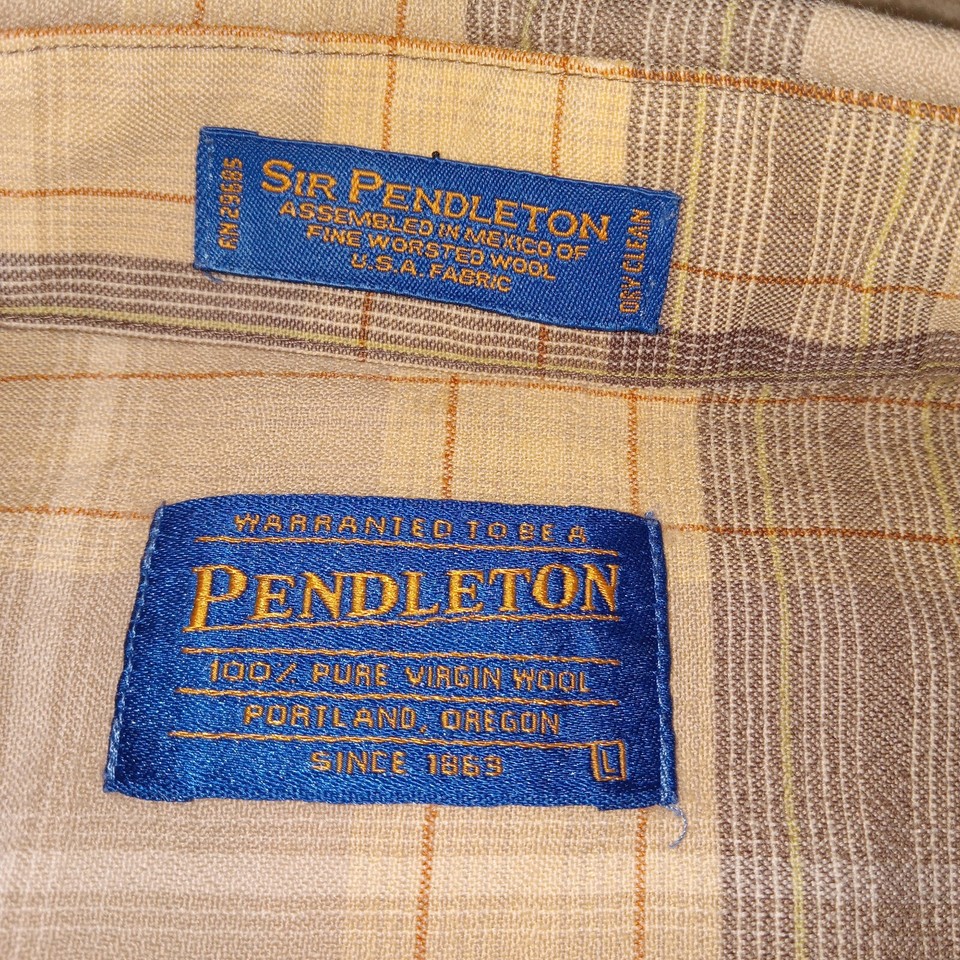 Pendleton Sir Pendleton 100% Wool Button Down Shirt Men's Large Tan | eBay