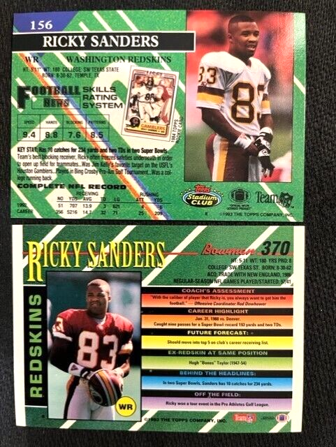 NFL - Ricky Sanders 1993 Topps Stadium Club & 1993 Bowman Football ...