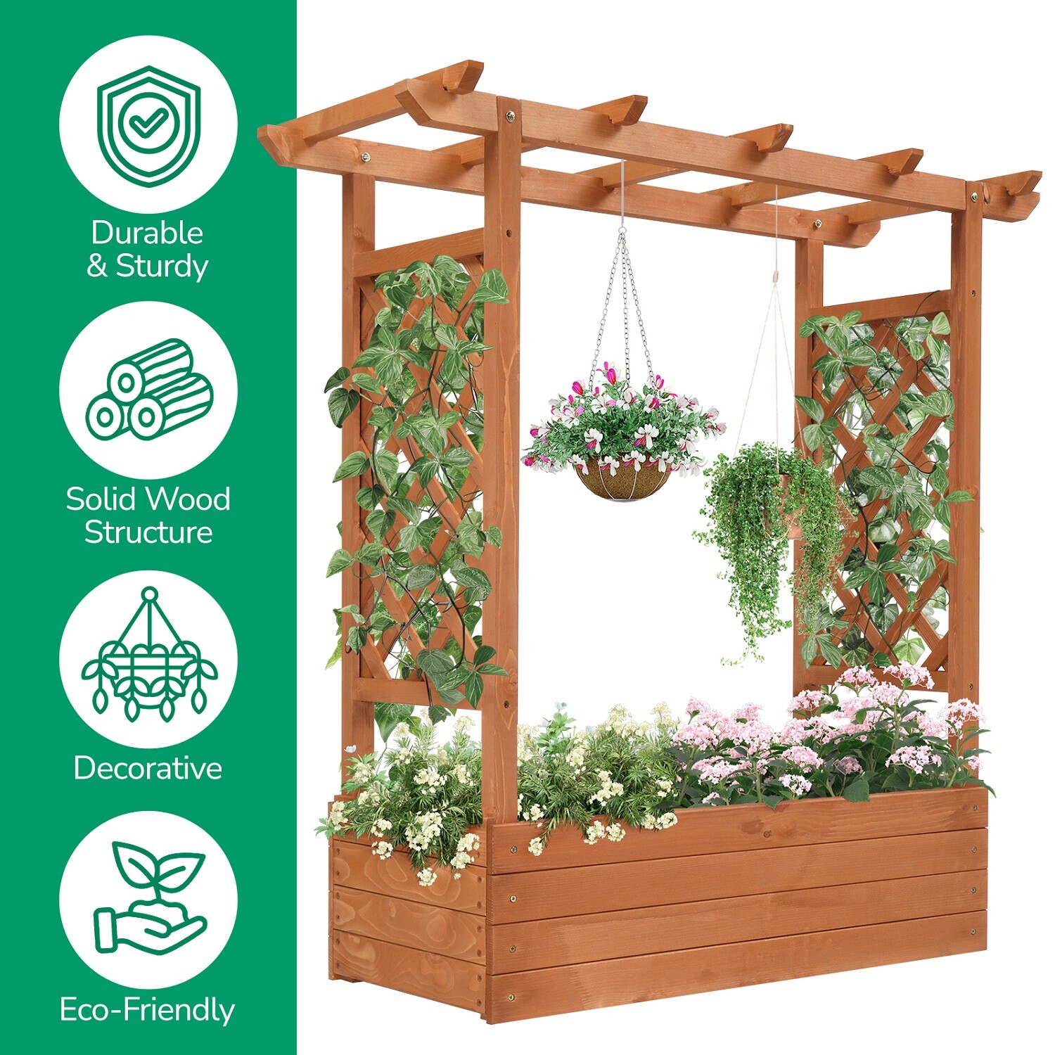 2 in 1 Planter Box Trellis Wood Raised Beds Vine Climbing Lattice for ...