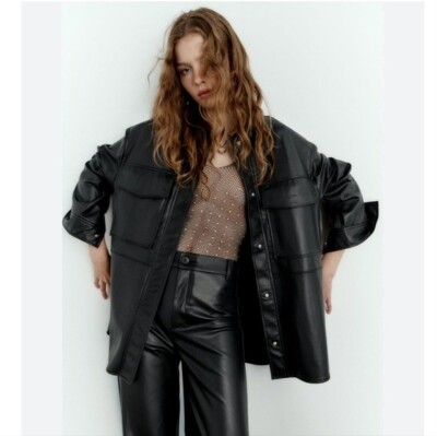 Zara faux leather oversized shirt jacket shacket size S | eBay