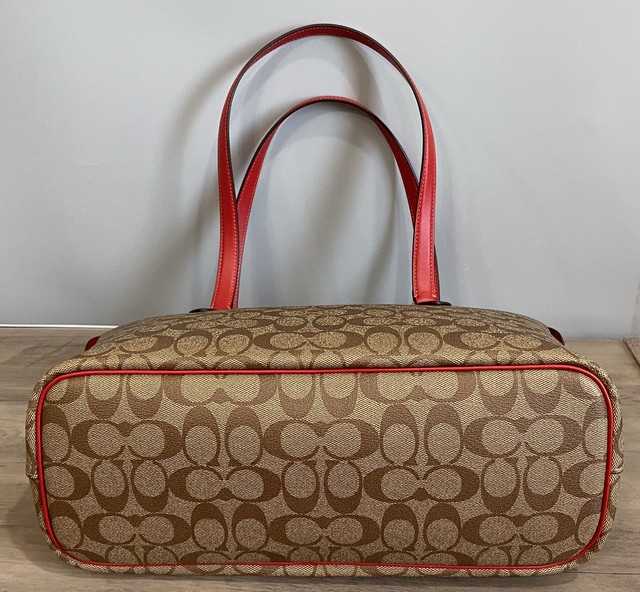 COACH CH504 Gallery Tote Signature Canvas & Leather Shoulder Bag Khaki ...