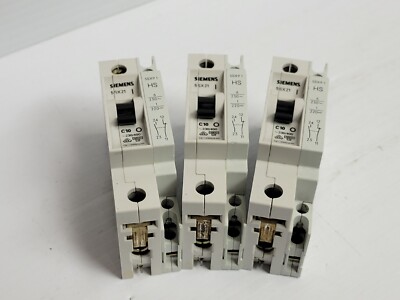 LOT OF 3 SIEMENS CIRCUIT BREAKER 5SX21 C10 10 A AMP 1 POLE W/ AUXILIARY ...
