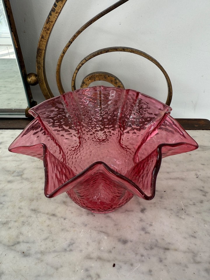 antique miniature cranberry dimple star shape flower shape oil lamp ...