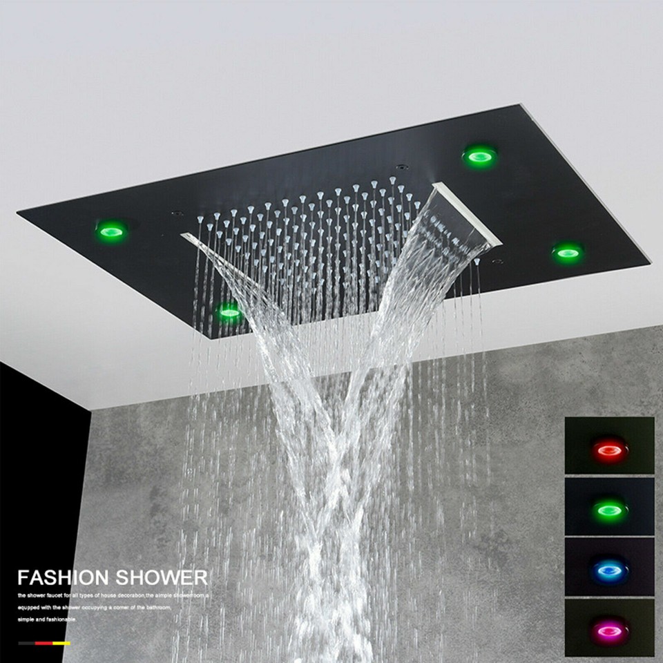 LED Rainfall Large Shower Head High Pressure Ceiling Mounted Overhead ...
