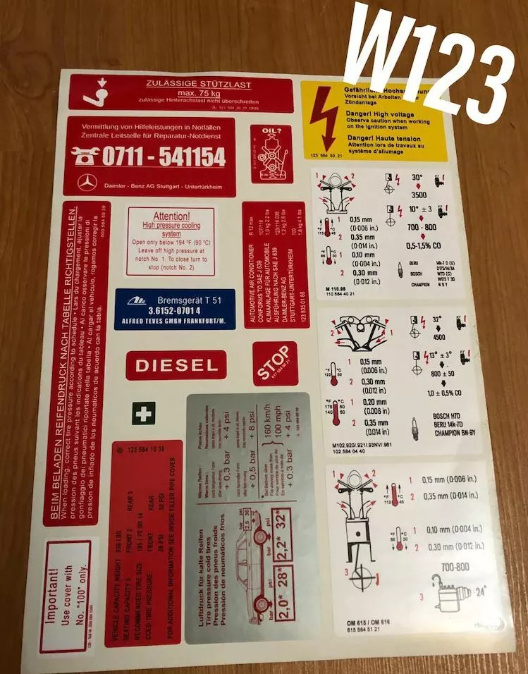 Decal Set Stickers For Mercedes-Benz W123 230 280E Class All Models ...