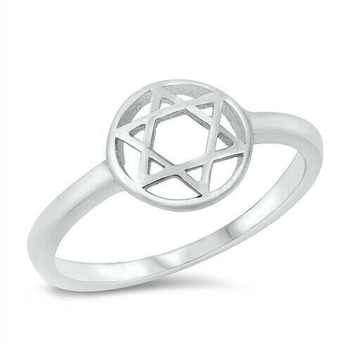 Jewish Star Ring Sterling Silver 925 Rhodium Plated Face Height 10 mm ...