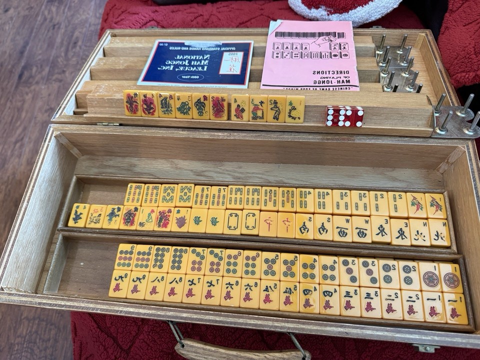 Vintage Mah Jong Mahjong Set Four Winds, Flowers & Perching Pheasants ...