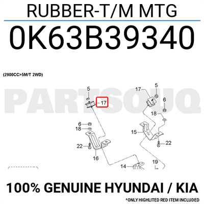 0K63B39340 Genuine Hyundai / KIA RUBBER-T/M MTG | eBay