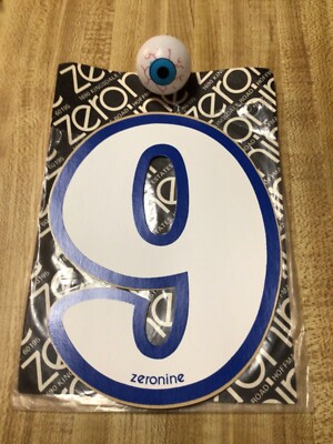 HUGE NOS White Blue ZERONINE Number 9 OldSchool MX BMX Plate Decal ...