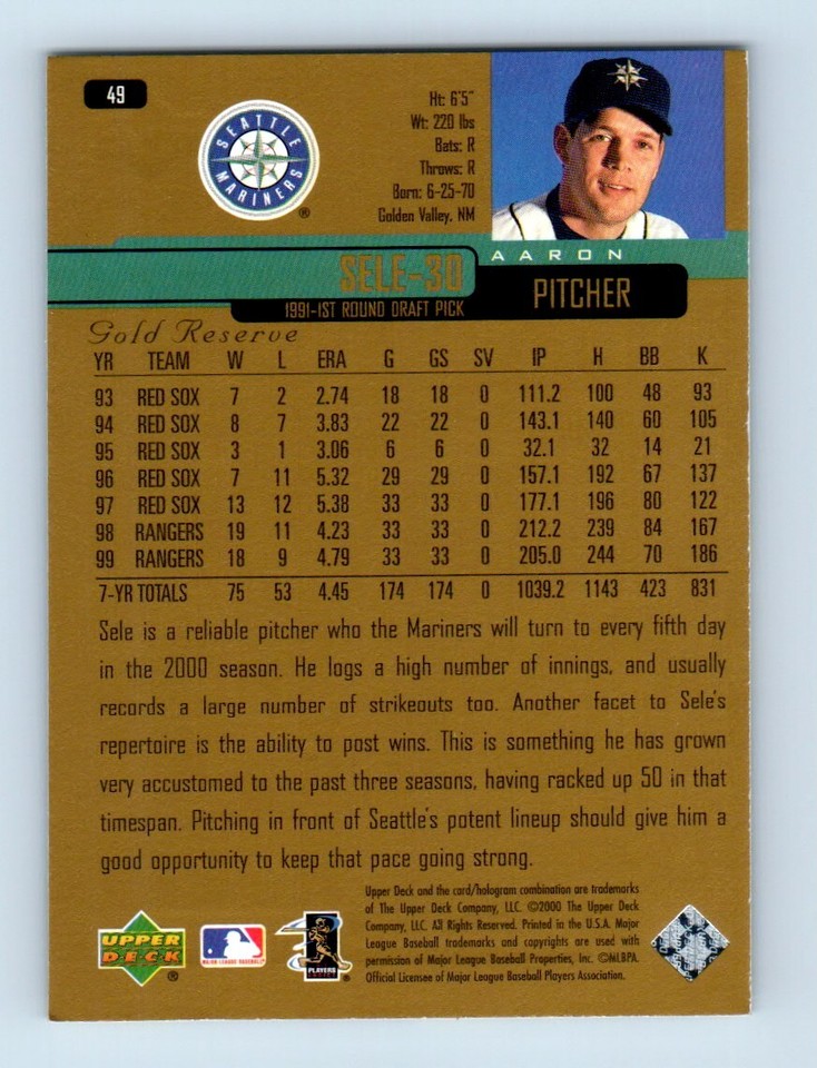 2000 Upper Deck Gold Reserve Aaron Sele Seattle Mariners #49 | eBay